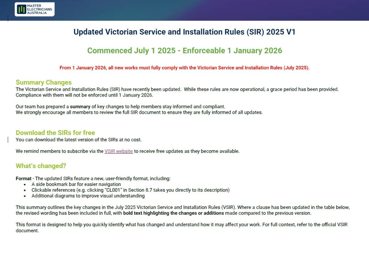 Victorian Electrical Distributors - VISR Updates